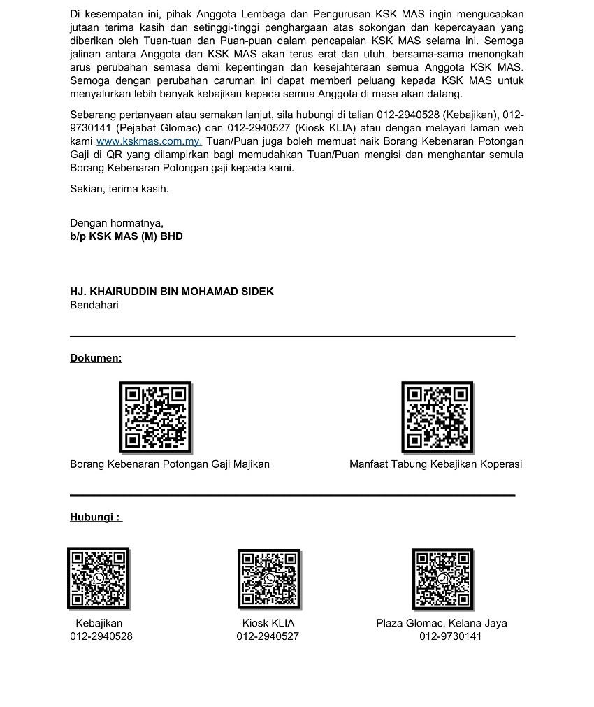 Pekeliling Perubahan Caruman Tabung Kebajikan Koperasi (TKK)